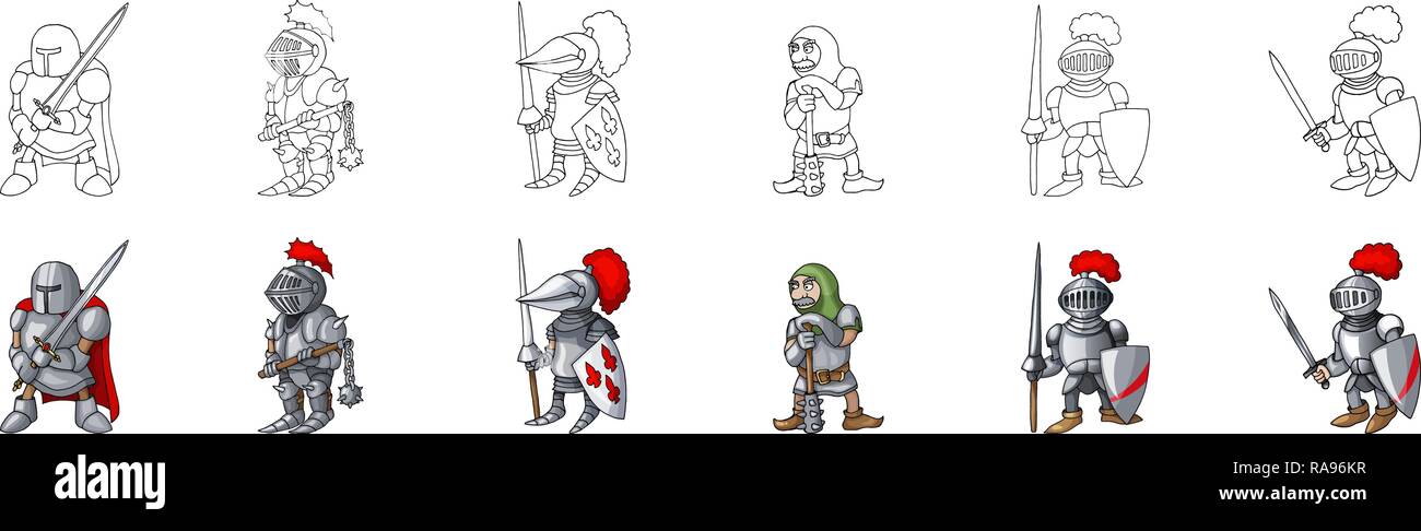Set of medieval knight characters cartoon style vector illustration ...