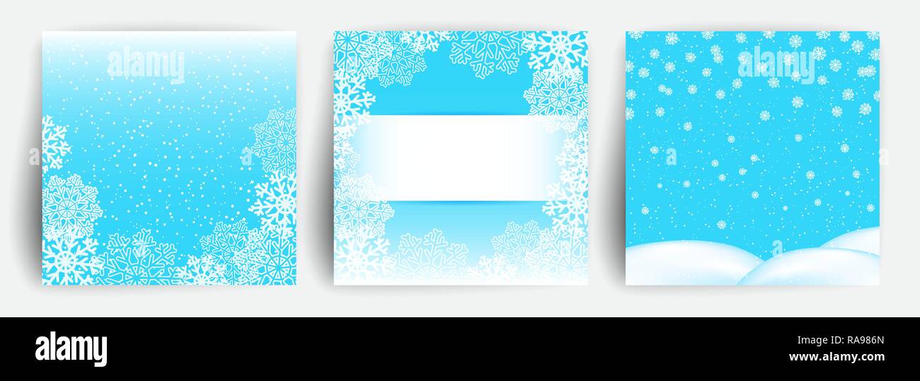 Snow background. Set of Christmas Greeting card design template for ...