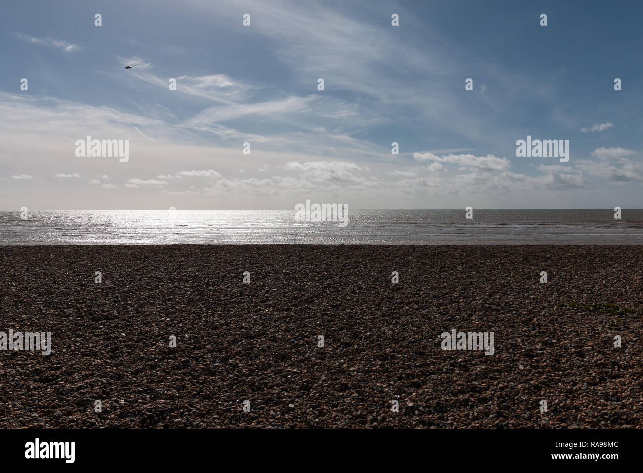 Looking out to sea towards the early building of the Rampion Wind farm ...