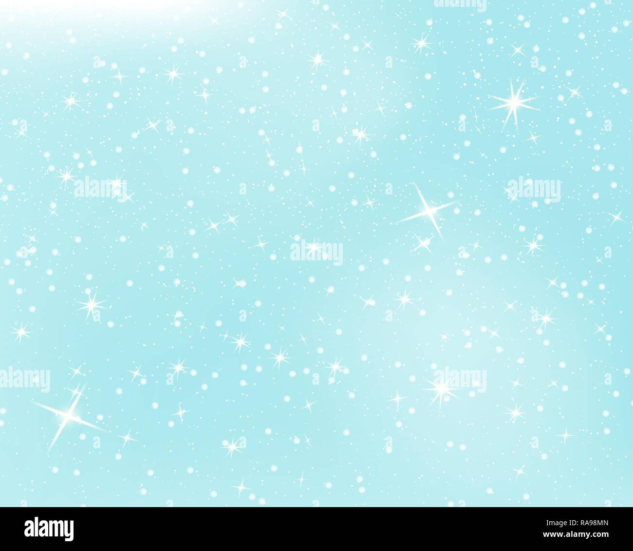 Falling snow. Blue sky with stars and clouds. Sparkle starry background ...