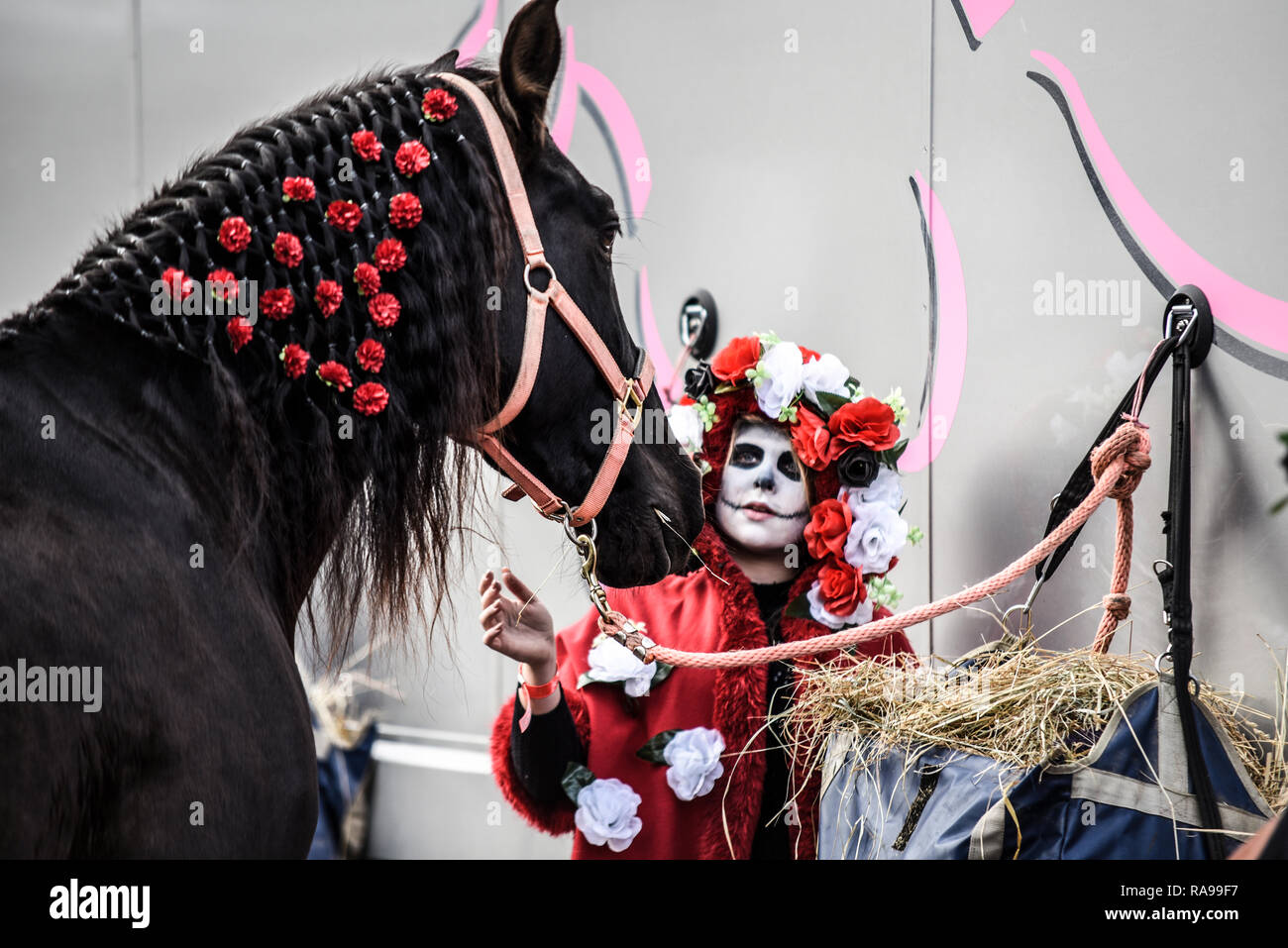 Zombie skull face rider of All the Queens Horses with horse at London's ...