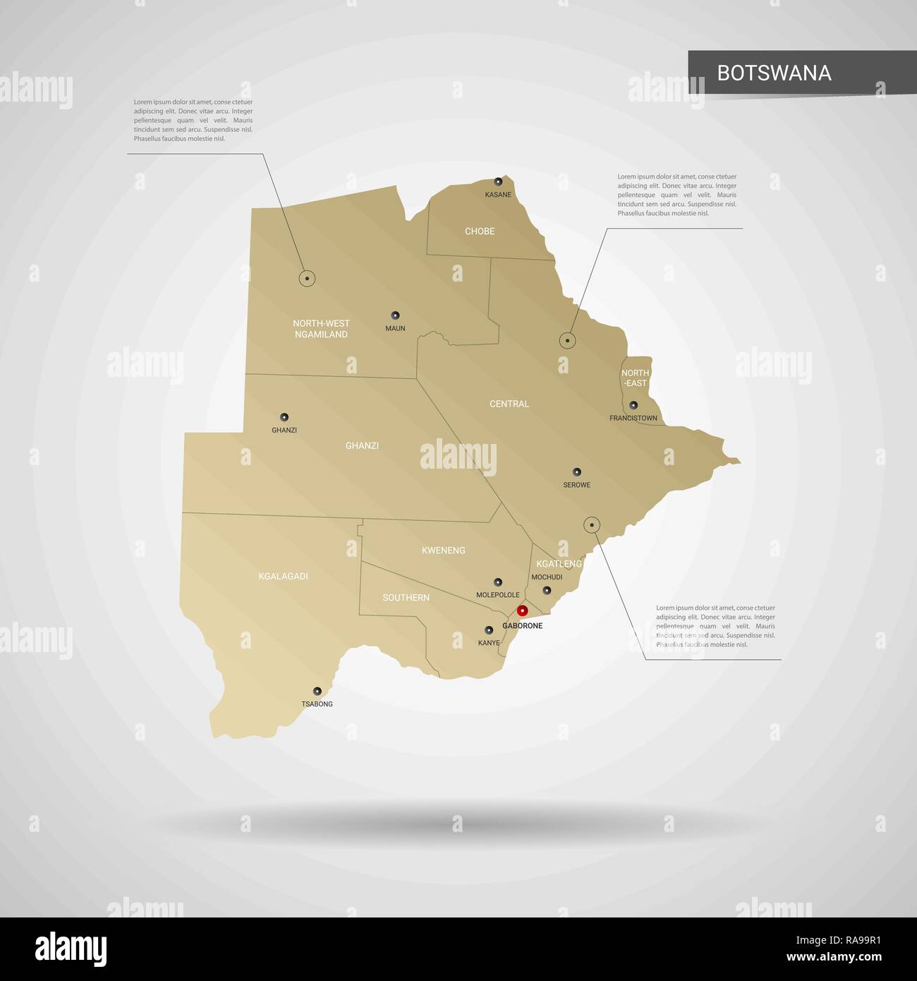 Stylized vector Botswana map. Infographic 3d gold map illustration with ...