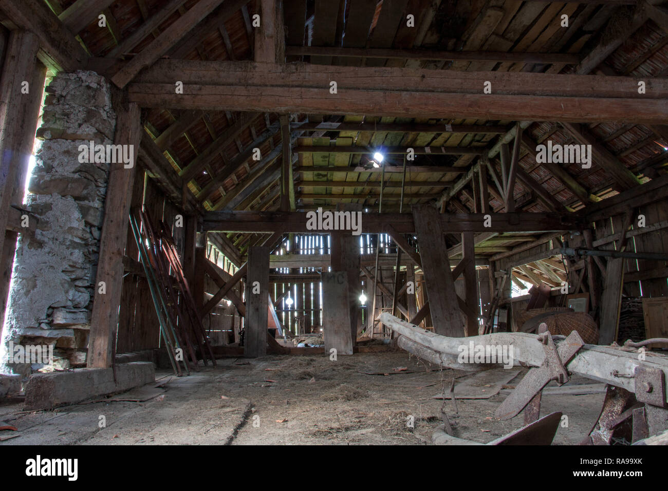inside of an old barn Stock Photo - Alamy
