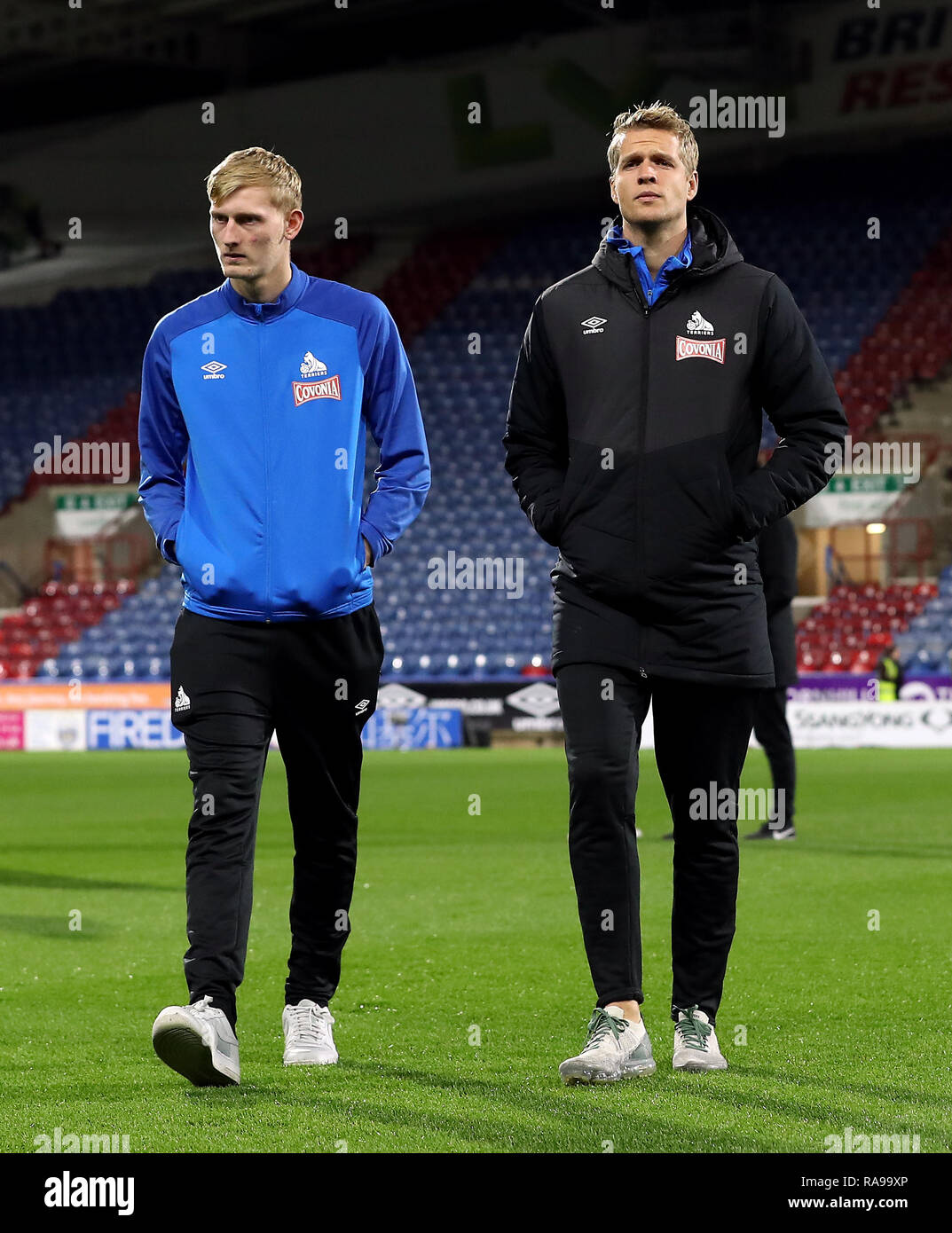 Huddersfield Town goalkeepers Ryan Schofield (left) and Jonas Lossl ...