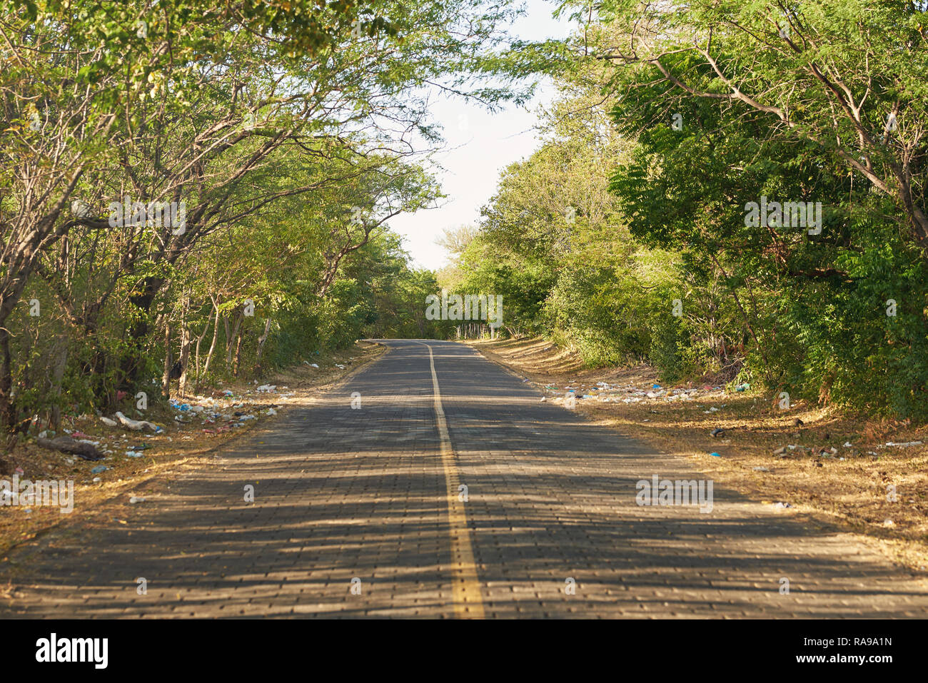 Road with garbage around. Waste pollution theme Stock Photo - Alamy
