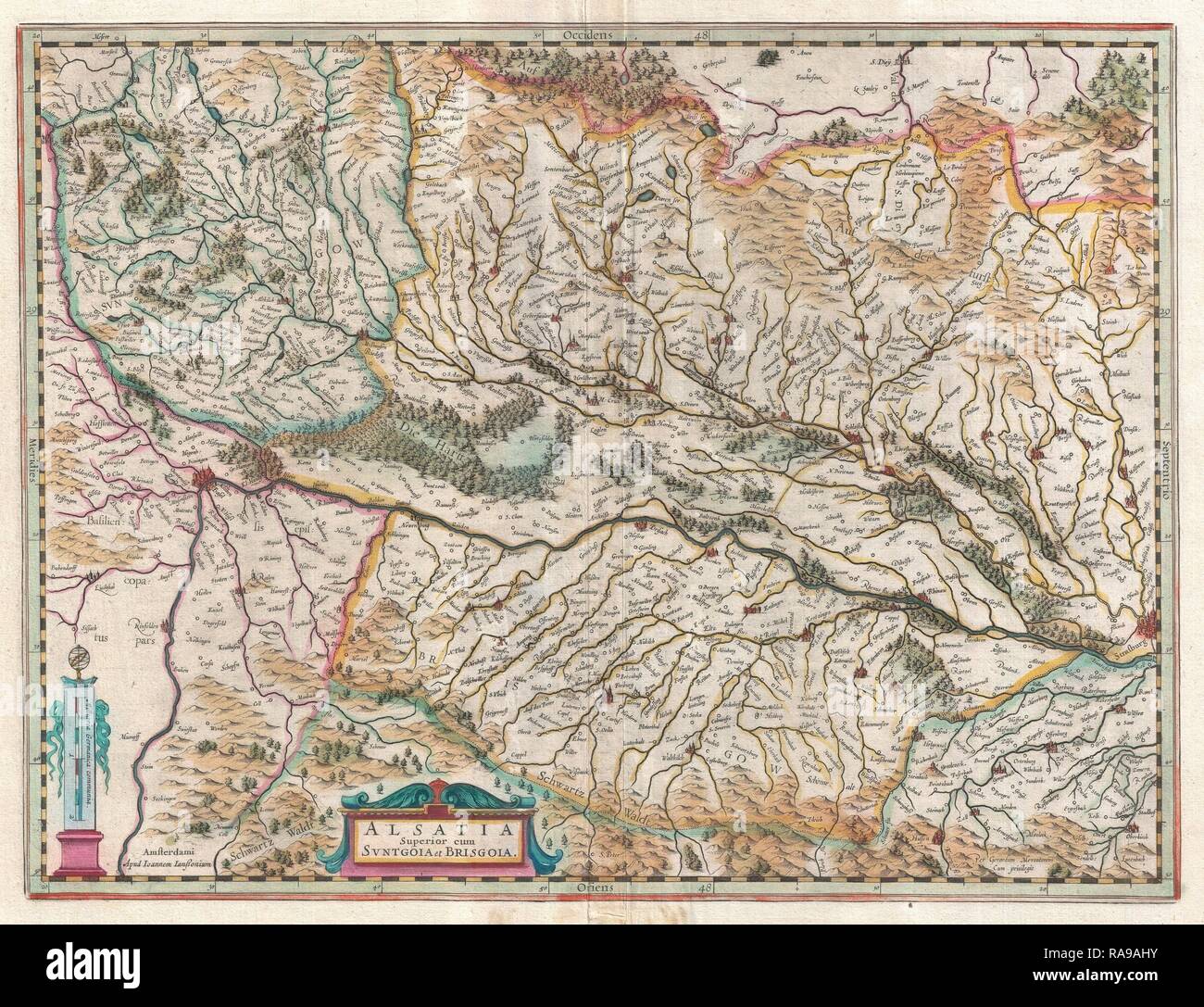 1644, Jansson Map of Alsace, Basel and Strasbourg. Reimagined by Gibon ...