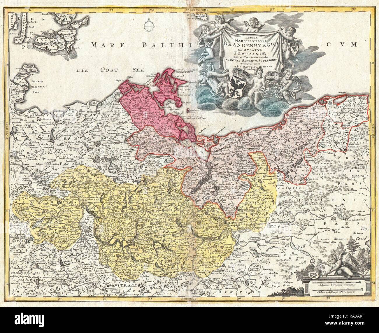 1720, Homann Map of Brandenberg and Pomerania, Germany. Reimagined by ...