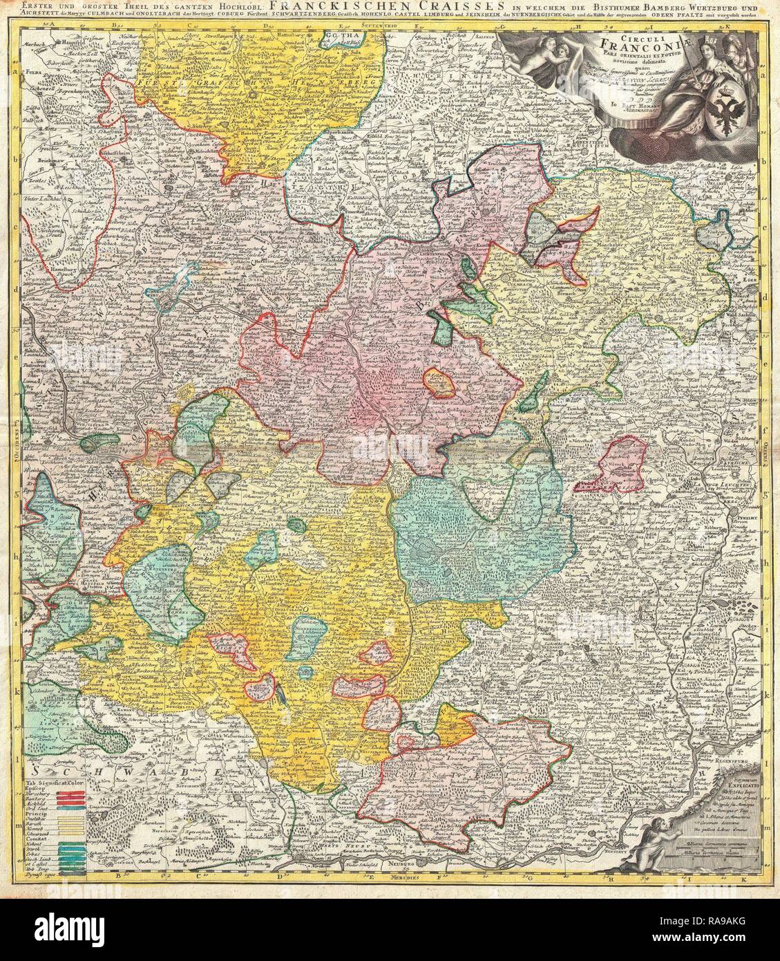 1720, Homann Map of Franconia, Germany, Bavaria, Bamberg, Würtzburg ...