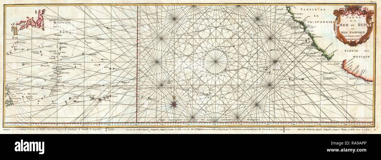 1751, Anson Map of Baja California and the Pacific, Trade Routes from ...