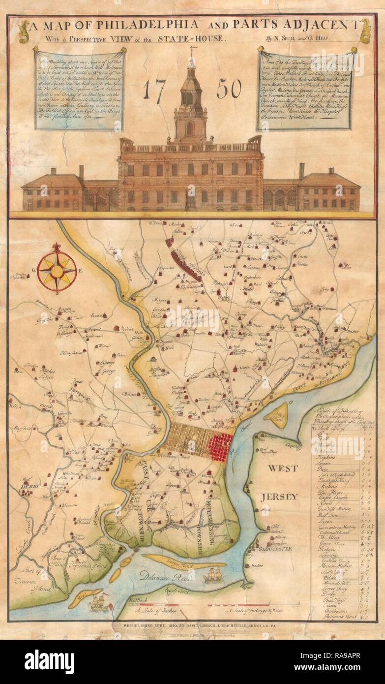 1752, 1850 Scull and Heap Map of Philadelphia and Environs, first view ...