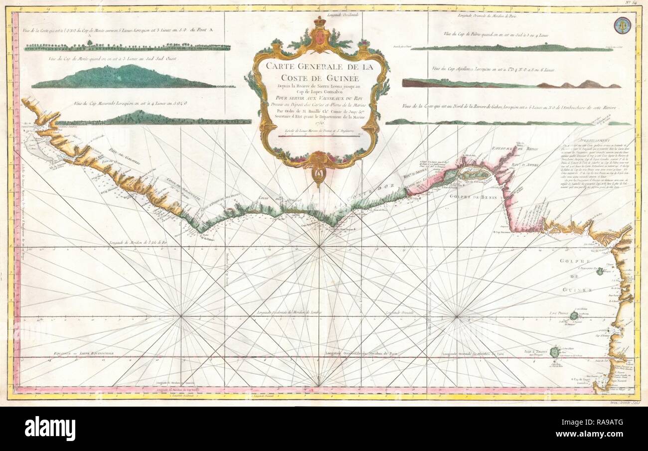 1765, Bonne Map of West Africa, the Gulf of Guinea, and Benin, Rigobert ...