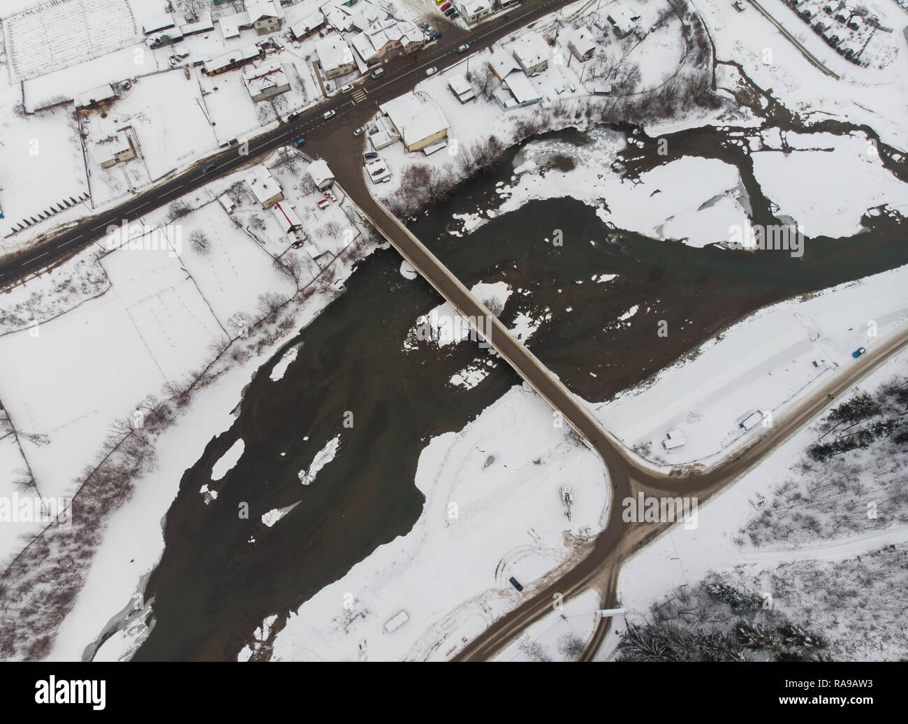 Aerial frozen bridge in forest hi-res stock photography and images - Alamy