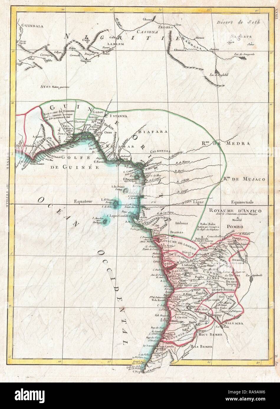 1770, Bonne Map of West Africa, Guinea, the Bight of Benin, Congo ...