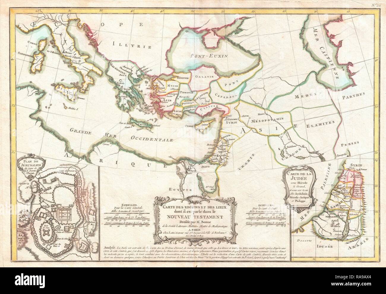 1771, Bonne Map of the New Testament Lands, w- Holy Land and Jerusalem ...
