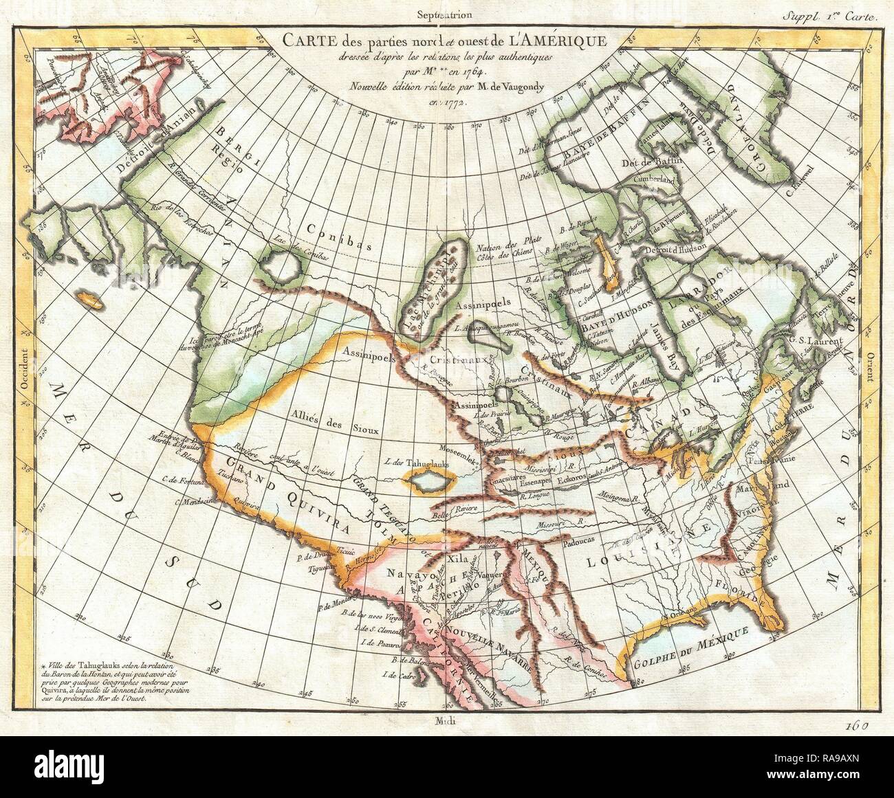 1772, Vaugondy, Diderot Map of North America and the Northwest Passage ...