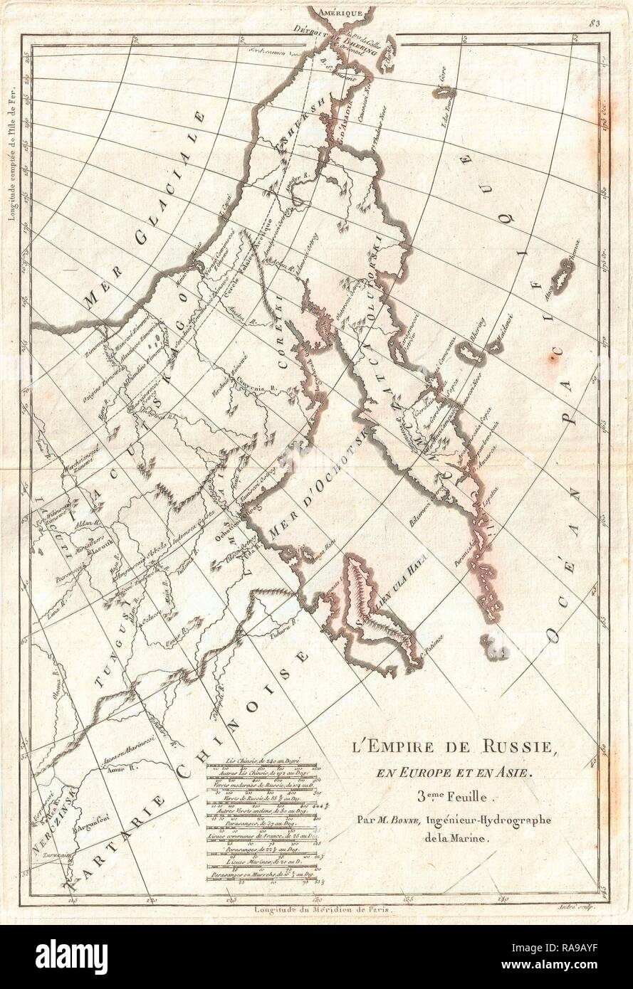 1780, Bellin Map of Eastern Russia, Tartary, and the Bering Strait ...