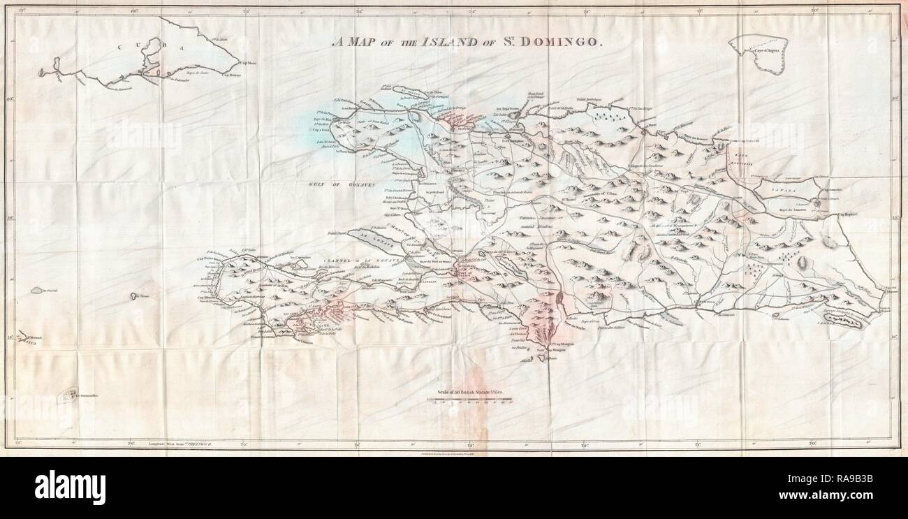 1800, Stockdale Map of Hispaniola or Santo Domingo, West Indies, Haiti ...