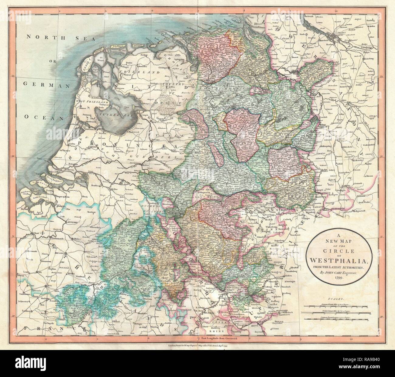 1801, Cary Map of Westphalia, Germany, John Cary, 1754 – 1835, English ...