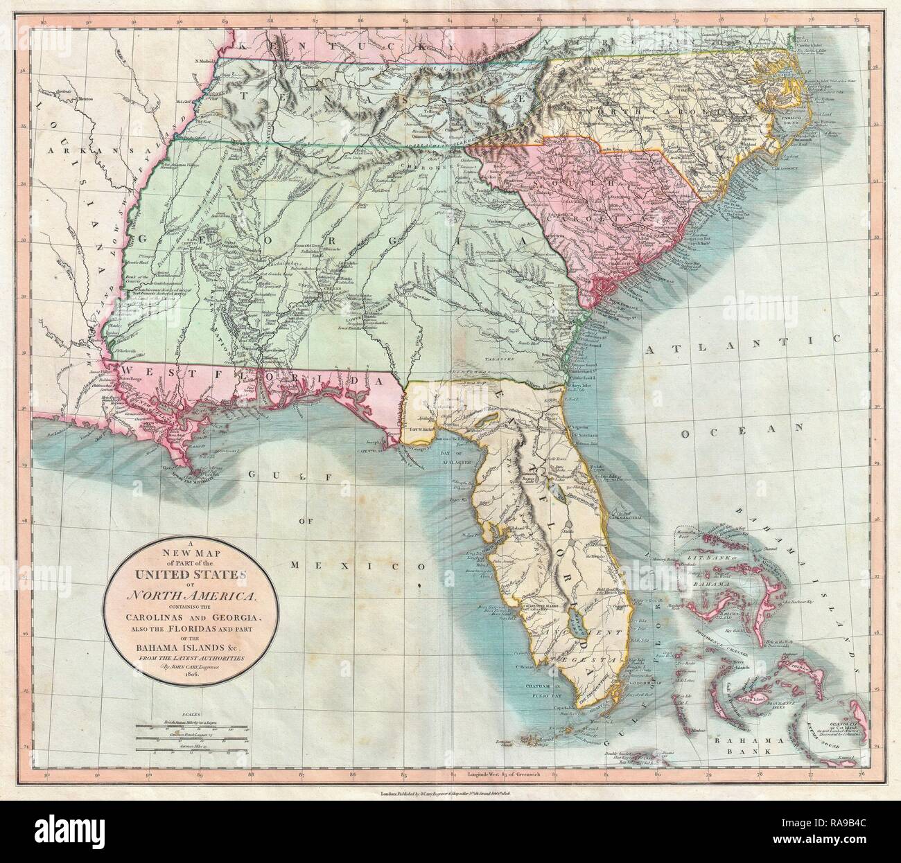 1806, Cary Map of Florida, Georgia, North Carolina, South Carolina and ...