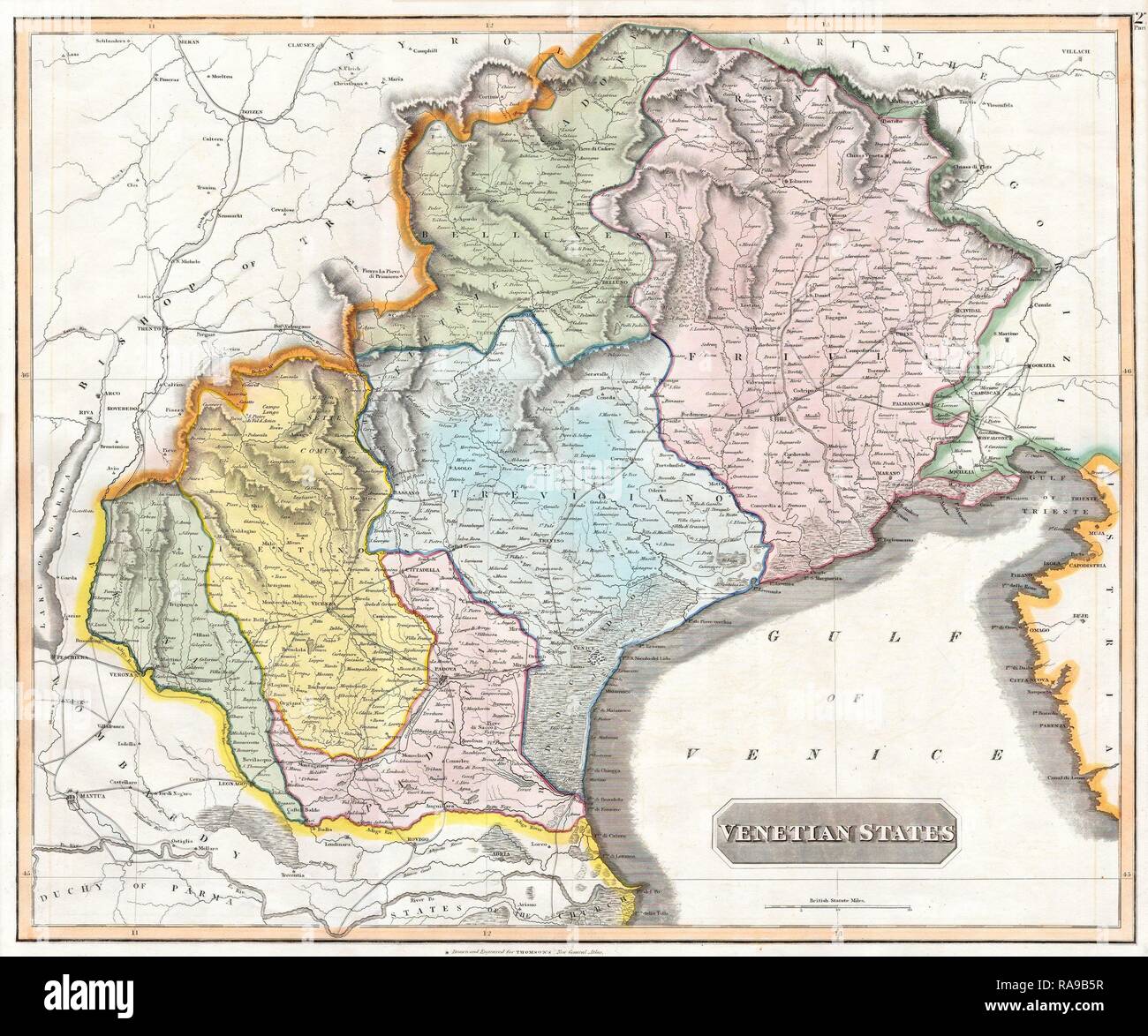 1814, Thomson Map of the Venetian States, Venice, Italy, John Thomson ...