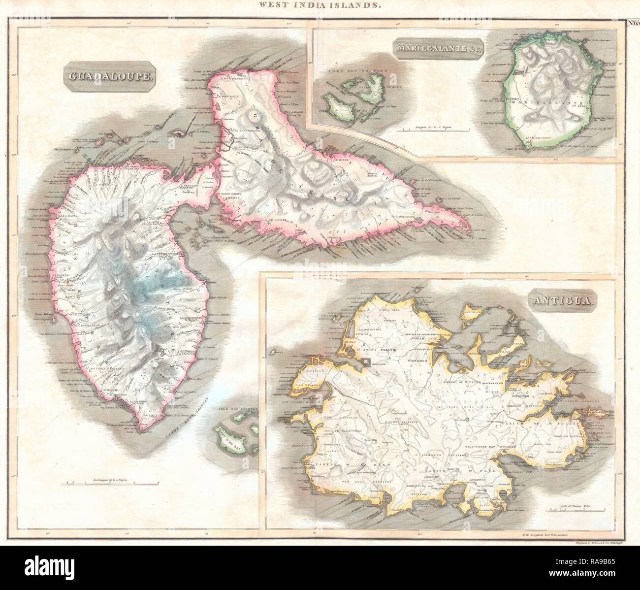 1815, Thomson Map of Guadaloupe, Antigua, Marie Galante, West Indies ...
