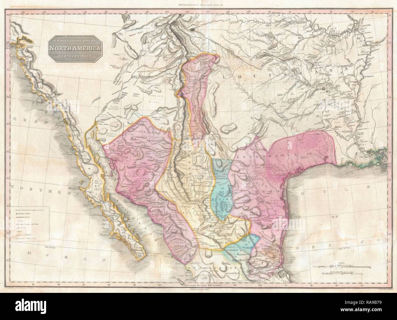 1818, Pinkerton Map of the American Southwest, California, Louisiana ...