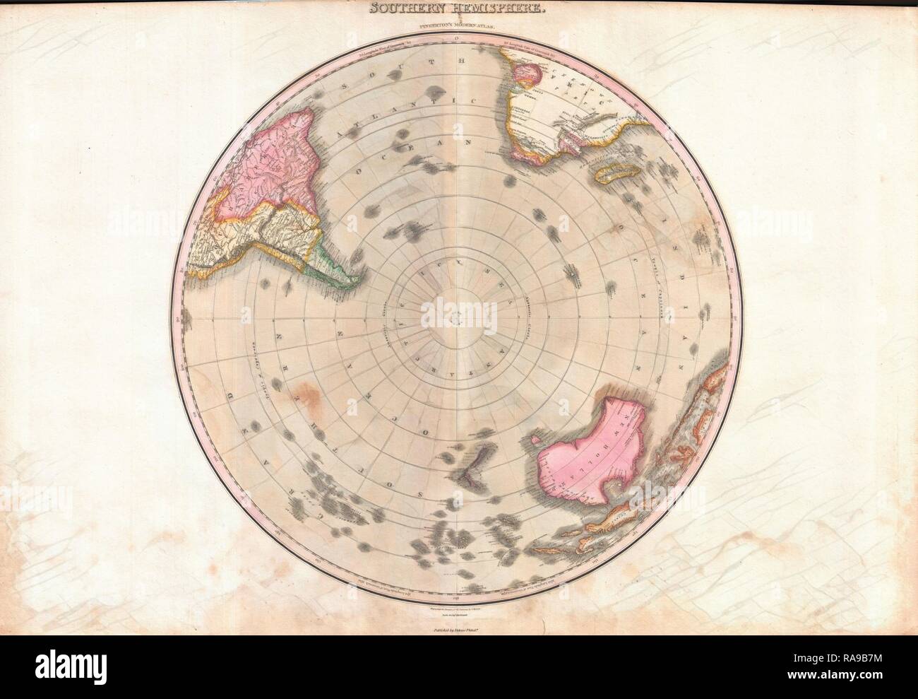 1818, Pinkerton Map of the Southern Hemisphere, South Pole, Antarctic ...