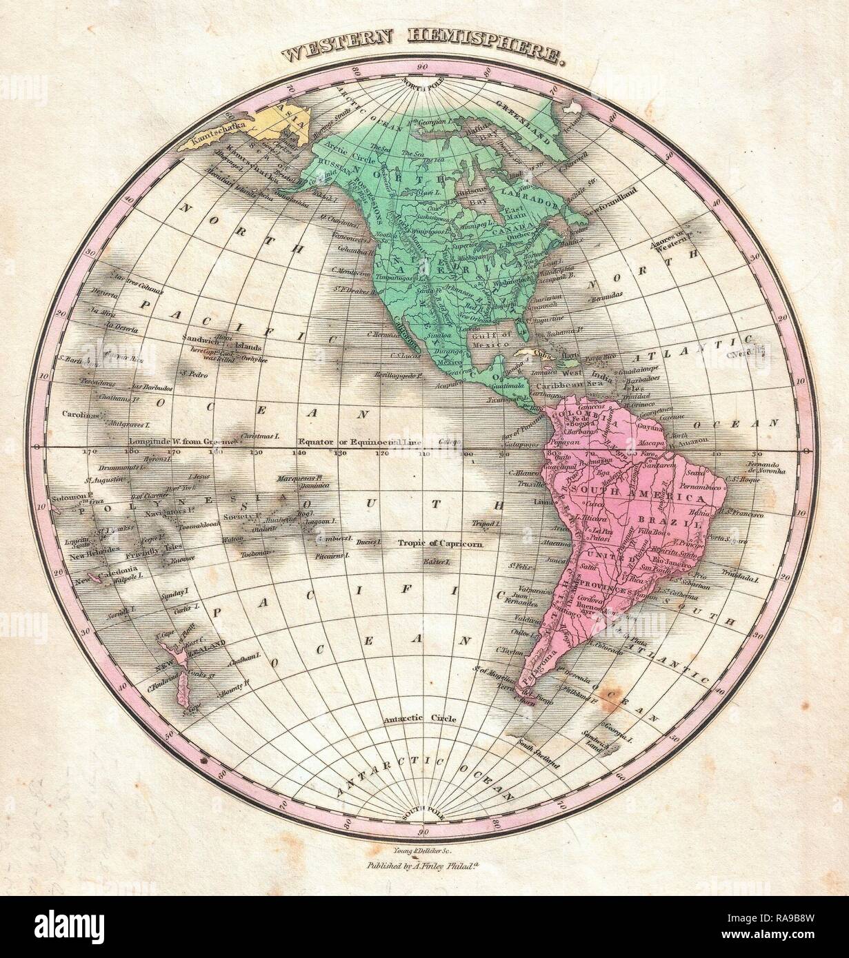 1827, Finley Map of the Western Hemisphere, North America, South ...
