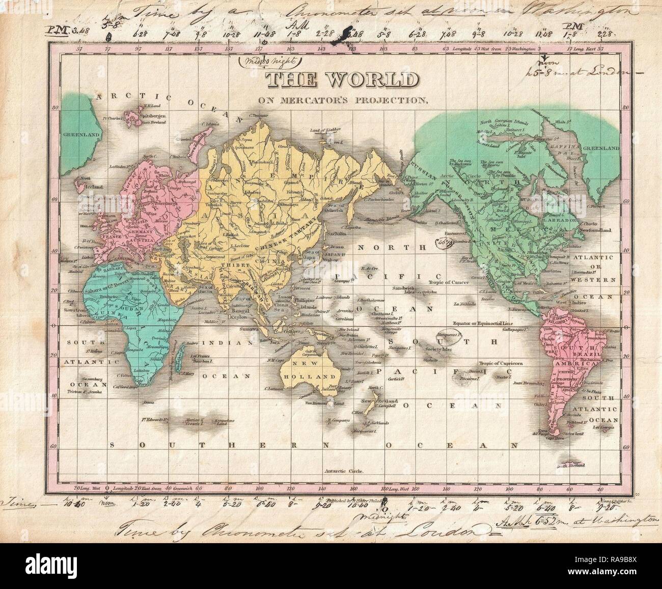 1827, Finley Map of the World on Mercator's Projection, Anthony Finley ...