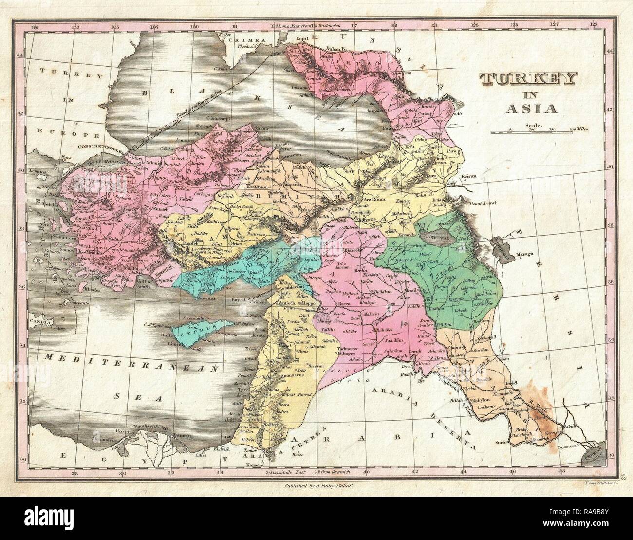 1827, Finley Map of Turkey in Asia, Iraq and Israel, Palestine, Anthony ...