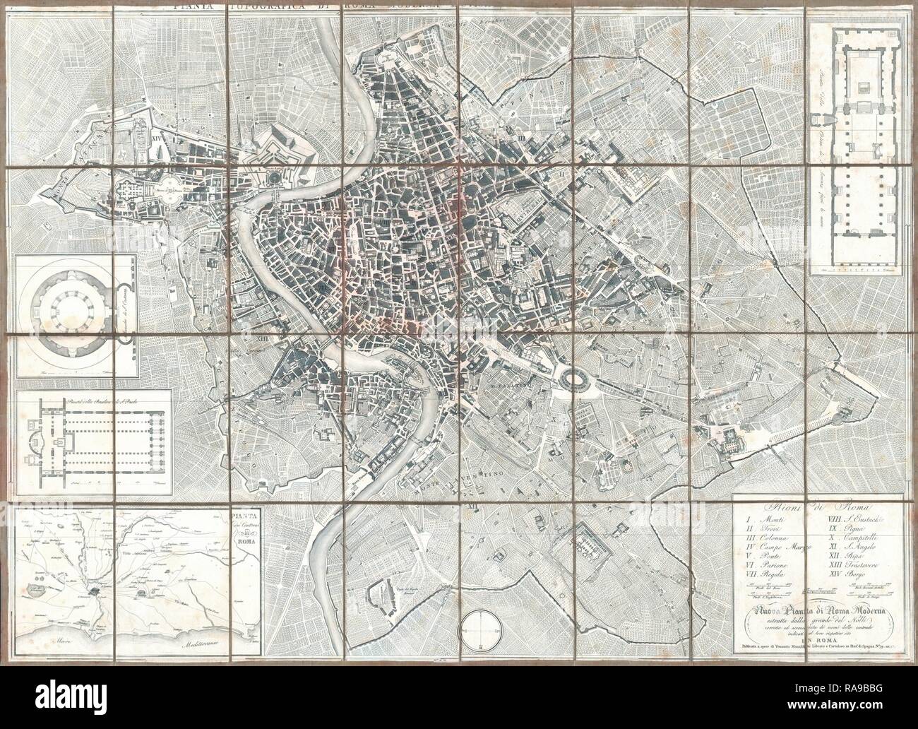 1843, Monaldini Case Map of Rome, Italy. Reimagined by Gibon. Classic ...