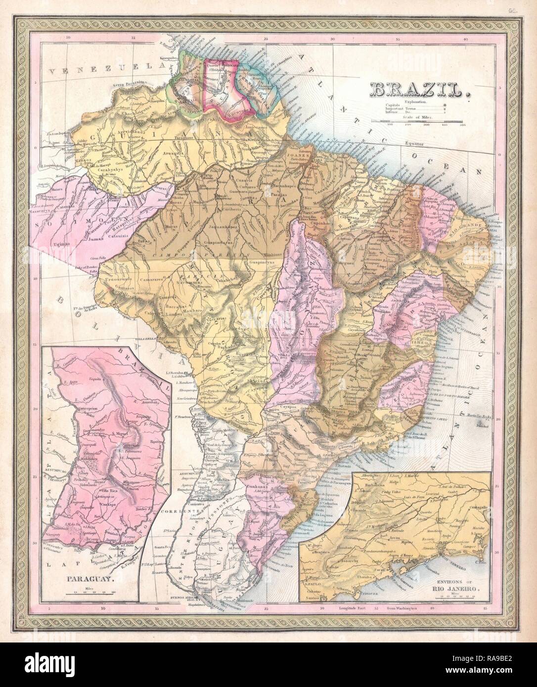 1850, Mitchell Map of Brazil, Paraguay and Guiana. Reimagined by Gibon ...