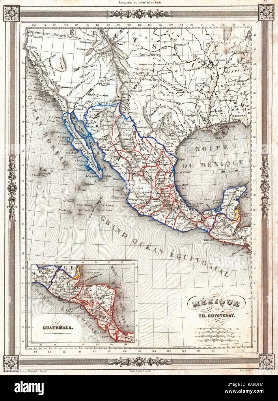1852, Duvotenay Map of Mexico, includes Texas and Upper California ...