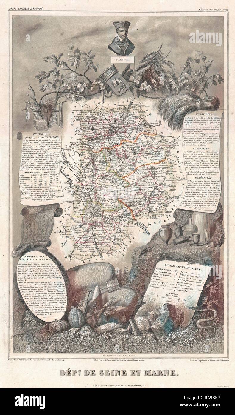 1852, Levasseur Map of the Department De Seine et Marne, France ...