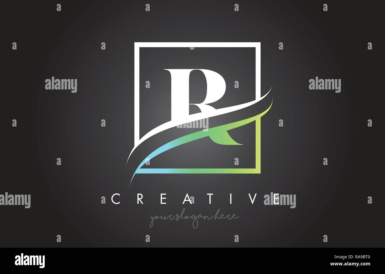 R Letter Icon Logo Design with Square Swoosh Border and Creative Design ...