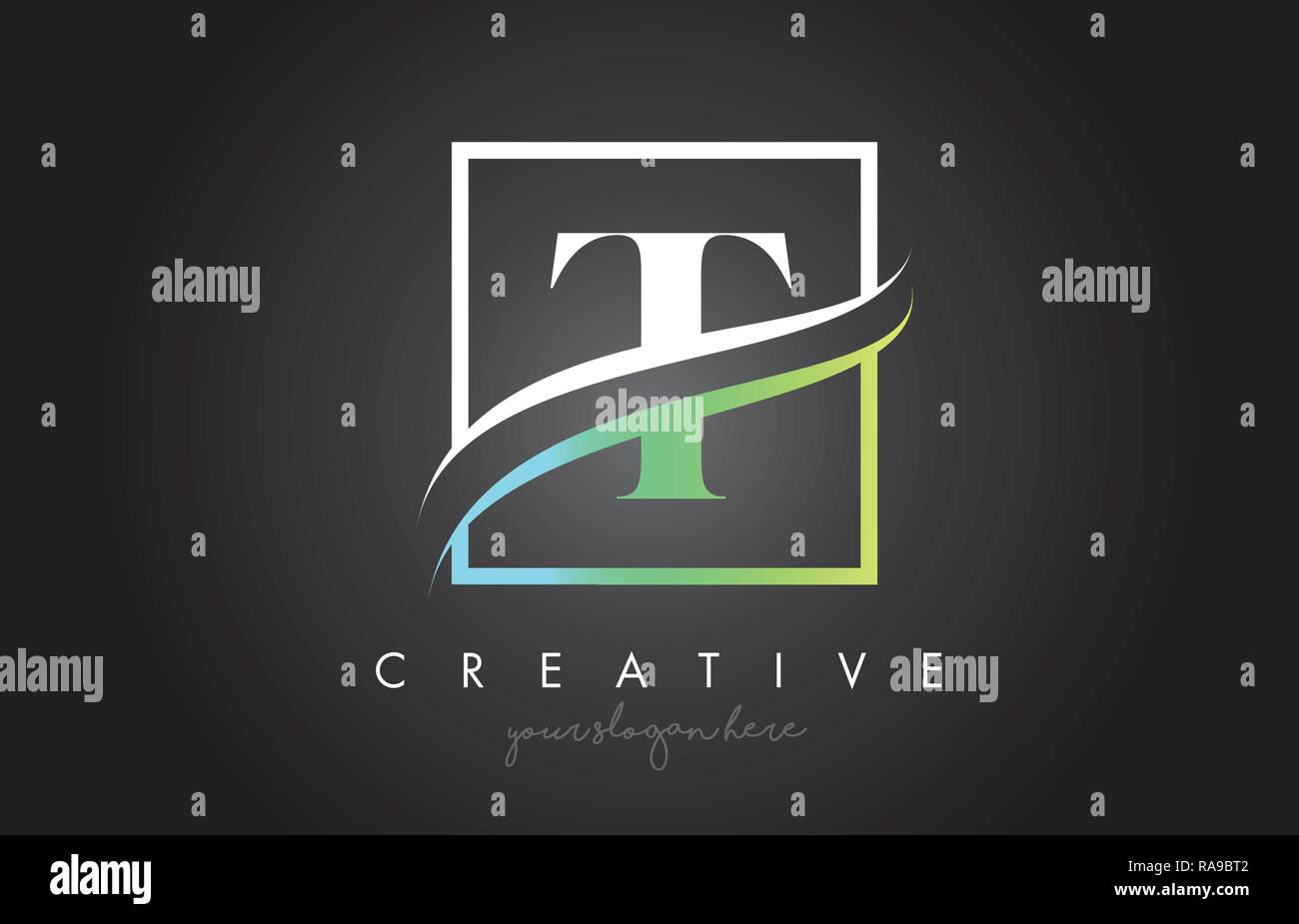 T Letter Icon Logo Design with Square Swoosh Border and Creative Design ...
