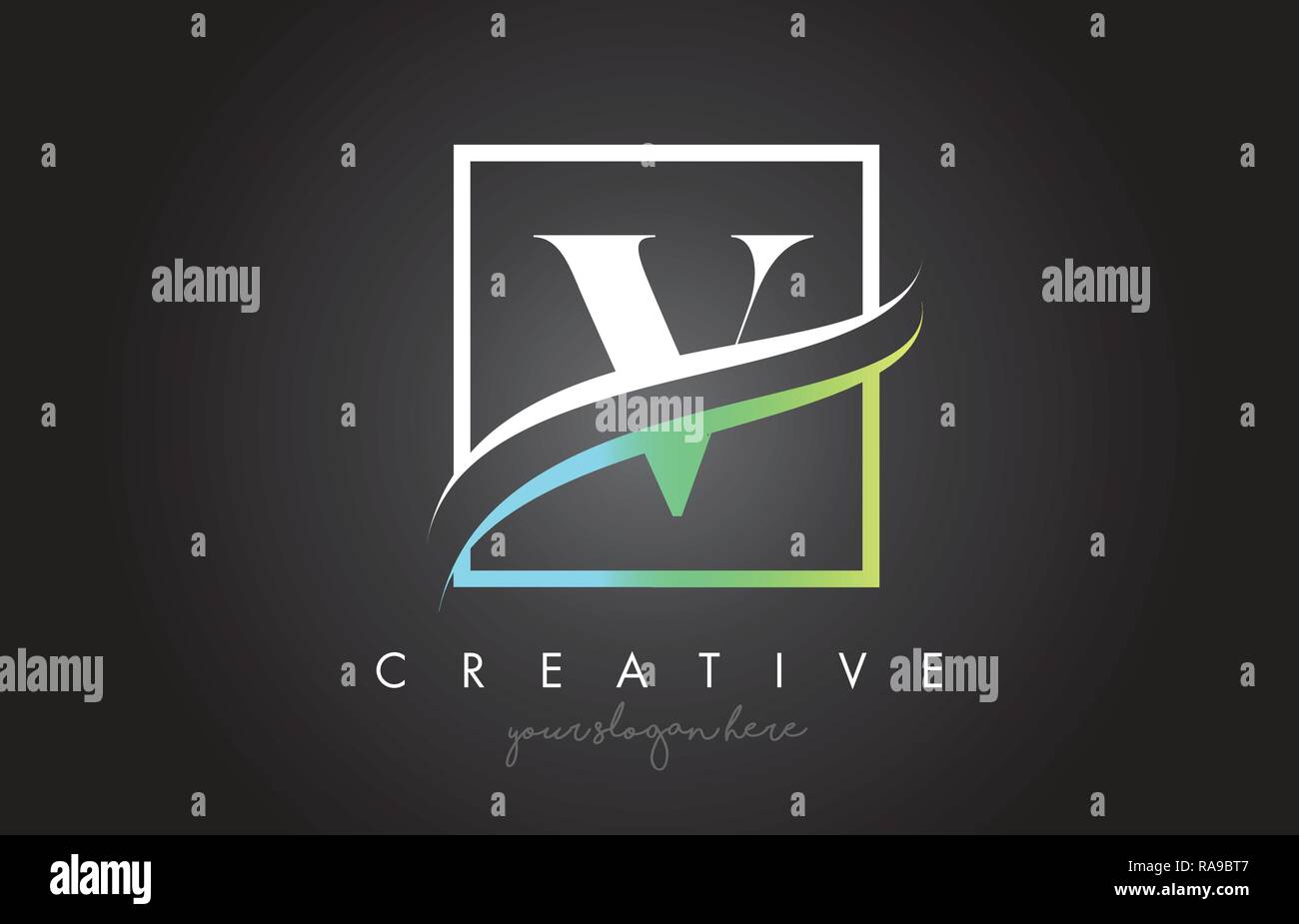 V Letter Icon Logo Design with Square Swoosh Border and Creative Design ...