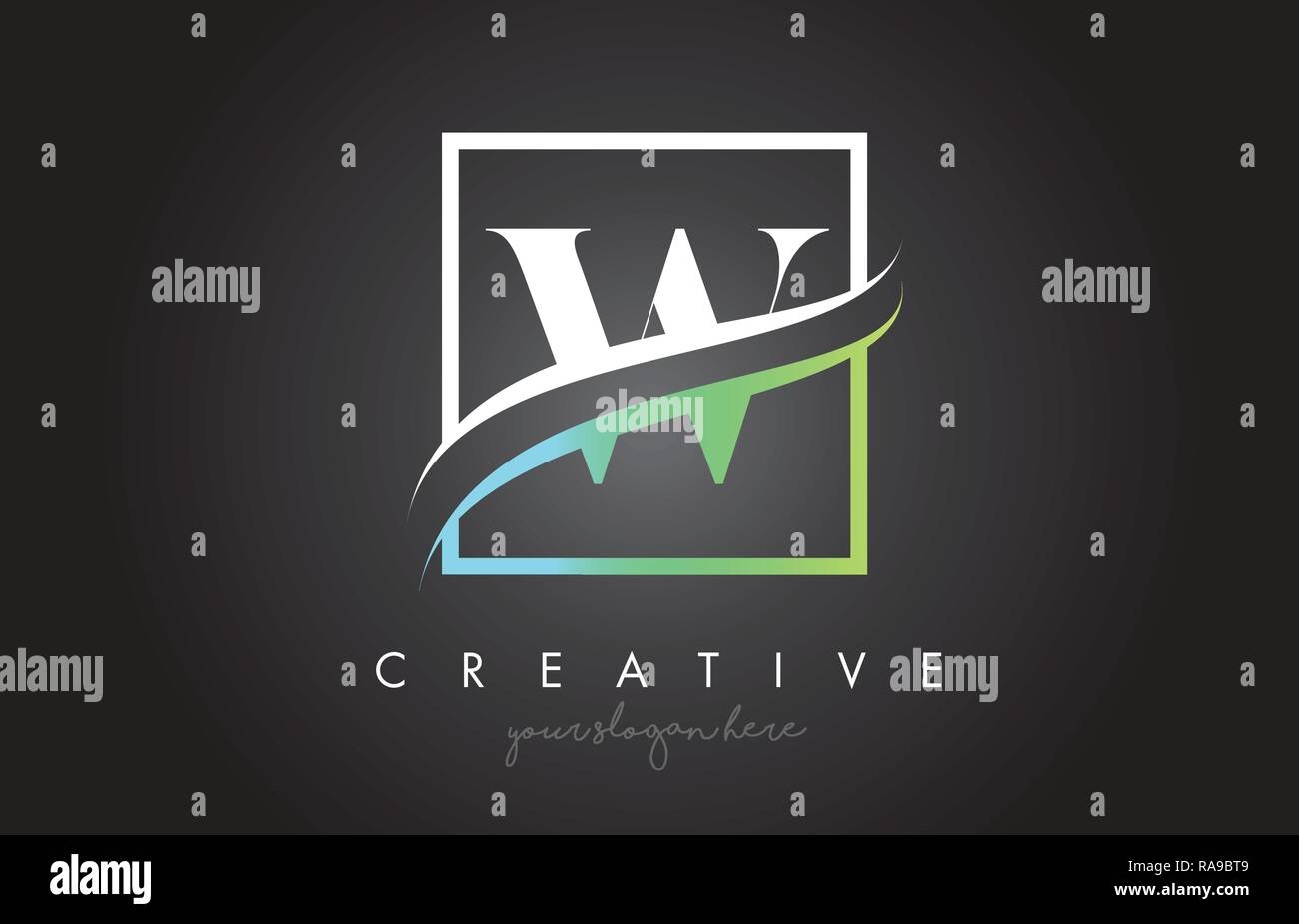 W Letter Icon Logo Design with Square Swoosh Border and Creative Design ...