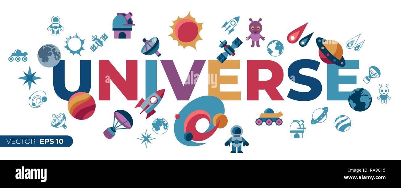 Digital vector space galaxy and universe icons set, flat style ...