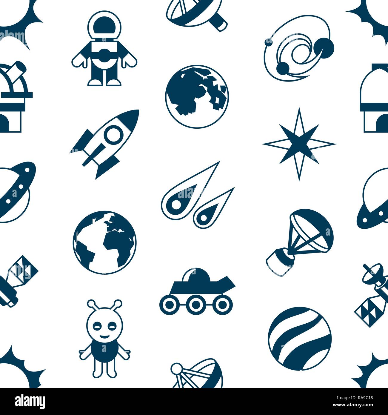 Digital vector space galaxy and universe icons set, flat style ...