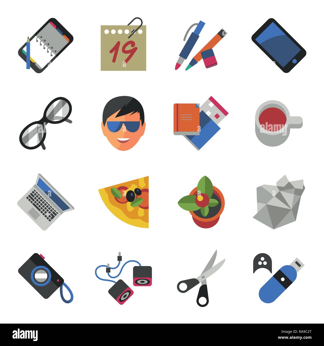 Digital vector freelance creative workplace icons set, flat style ...