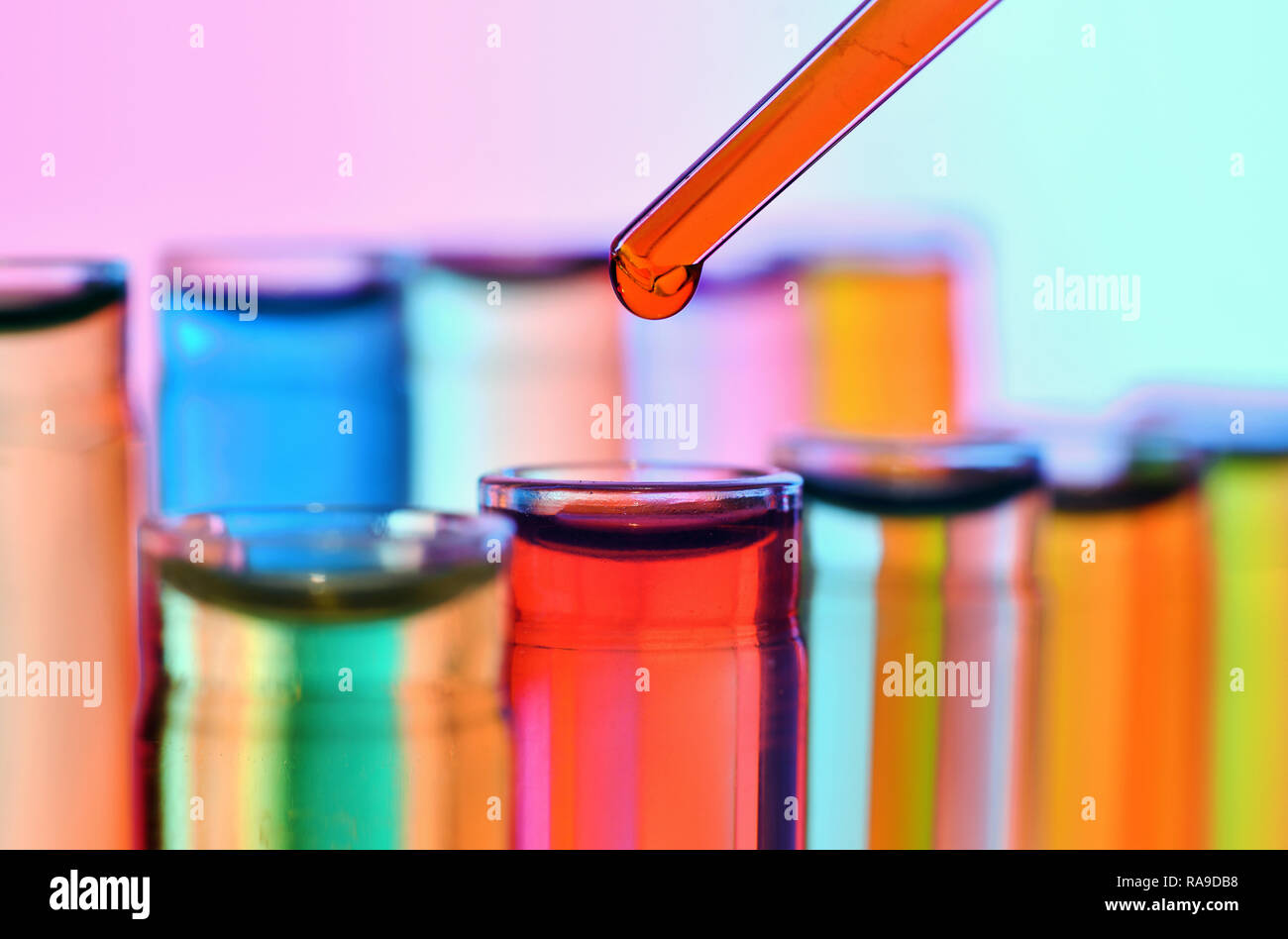 Close up of chemistry test tubes with reagents and pipette Stock Photo ...