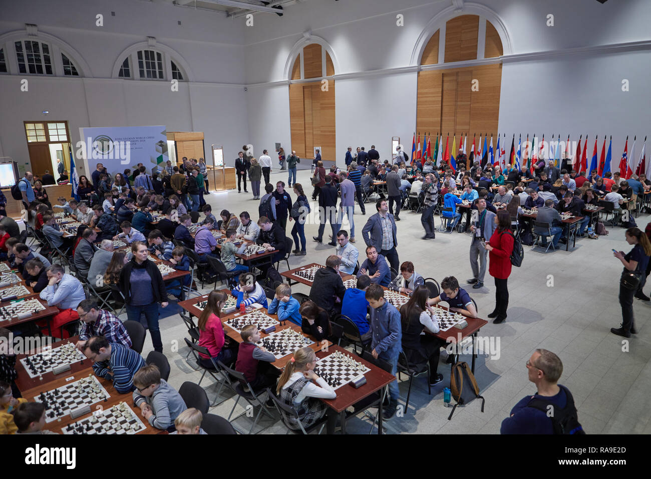 St. Petersburg, Russia - December 29, 2018: People playing chess in the ...