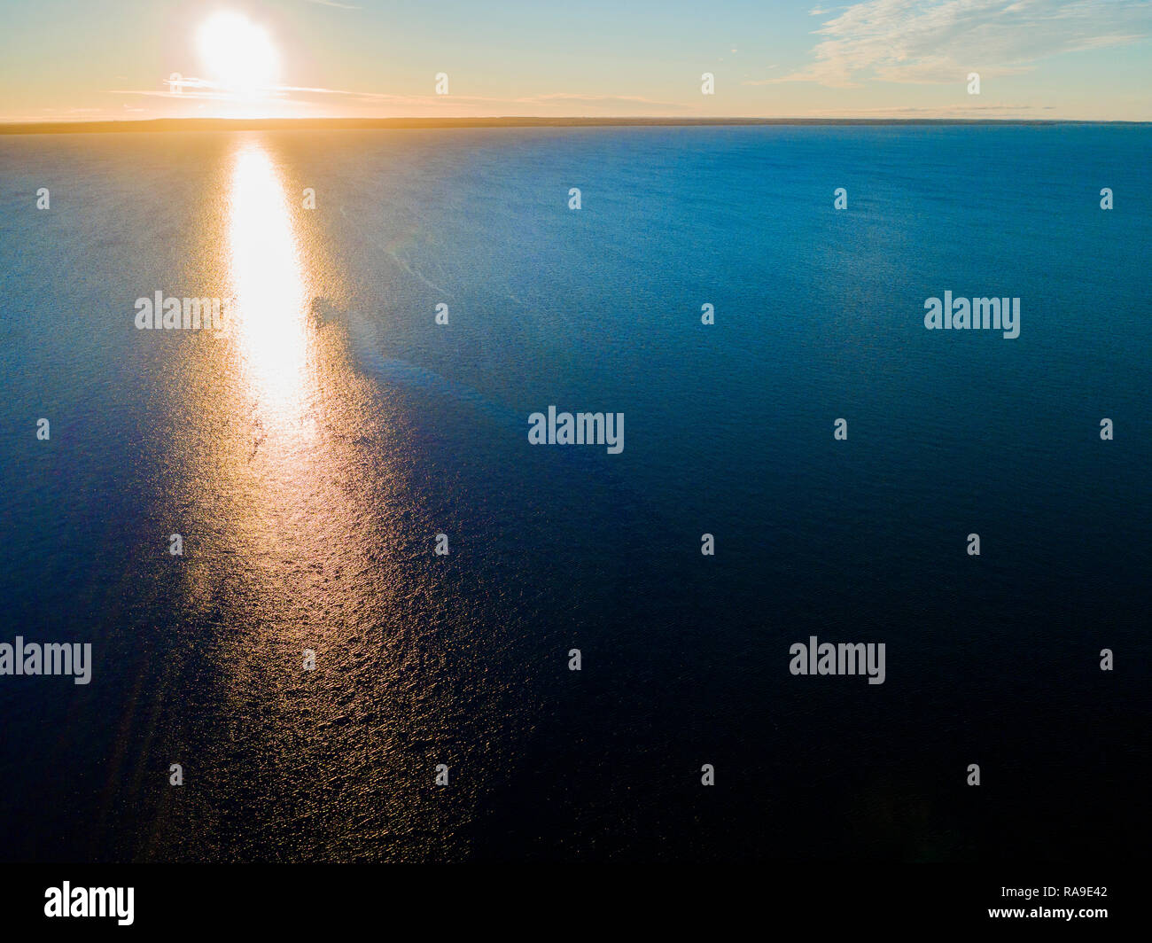 Aerial view of a Sunset sky background. Aerial Dramatic gold sunset sky ...