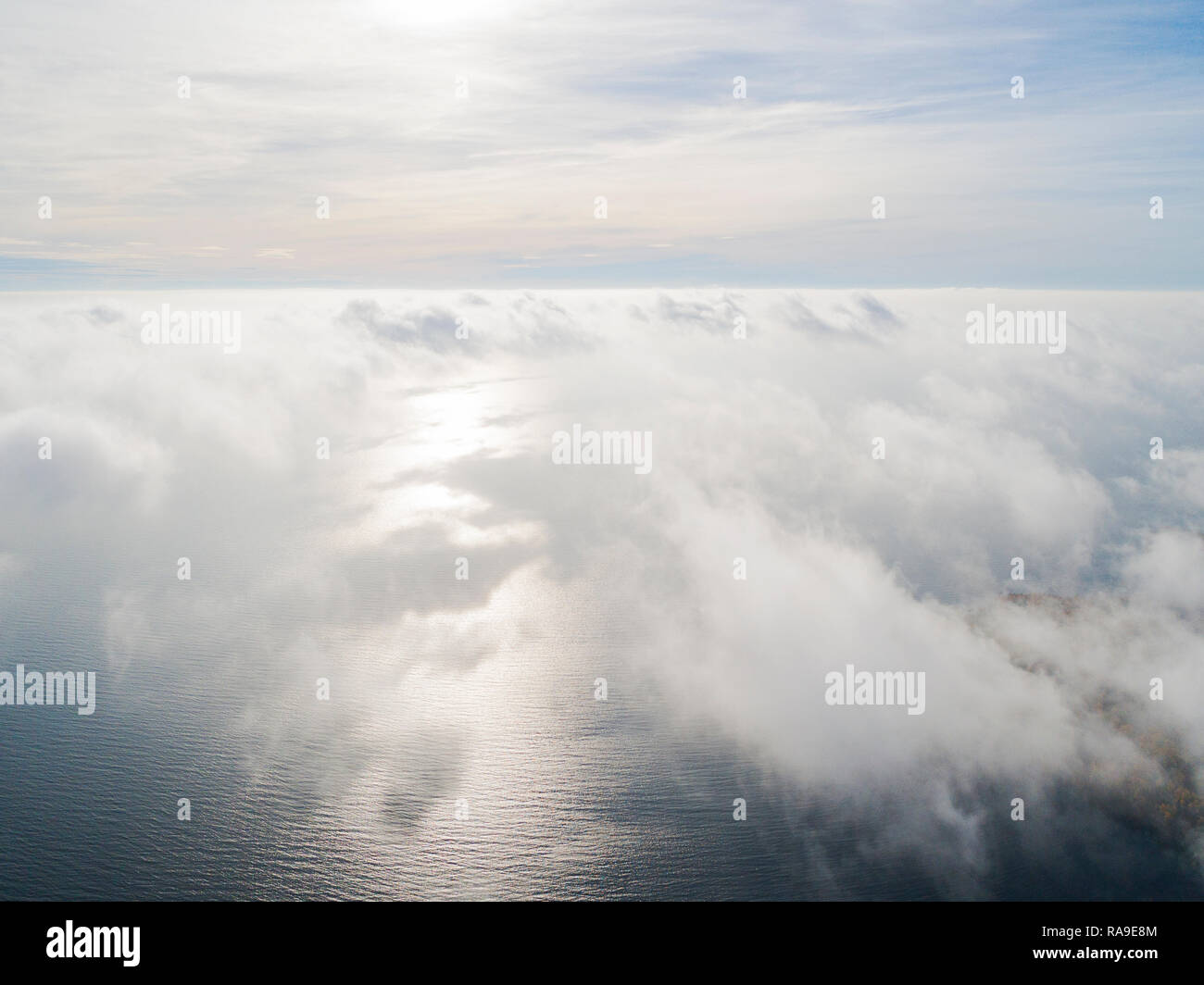 Aerial view White clouds in blue sky. Top view. View from drone. Aerial bird's eye view. Aerial ...