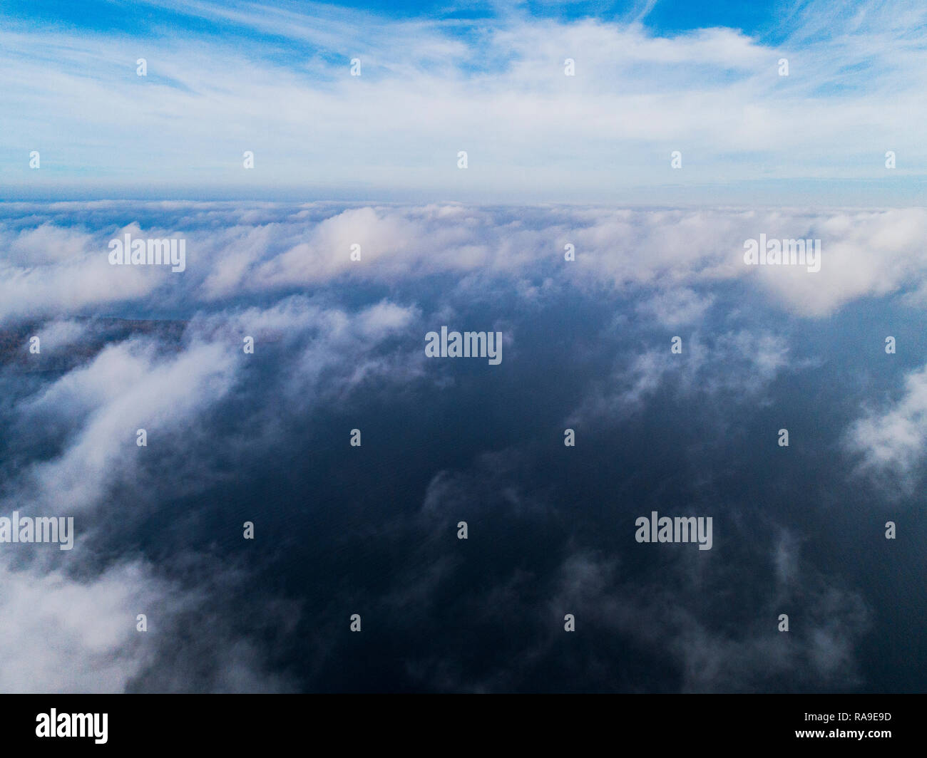 Aerial view White clouds in blue sky. Top view. View from drone. Aerial bird's eye view. Aerial ...