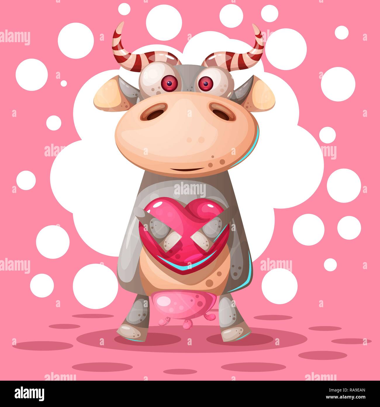 Cute cow with heart air balloon. Love illustration Stock Vector Image ...
