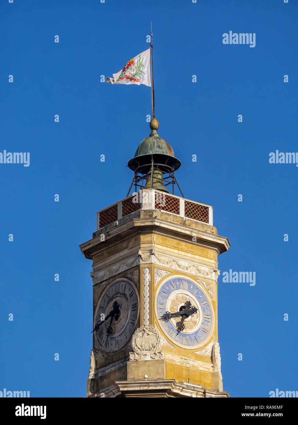 NICE, FRANCE - MAY 25, 2018: Close up view of the Clock Tower on the ...