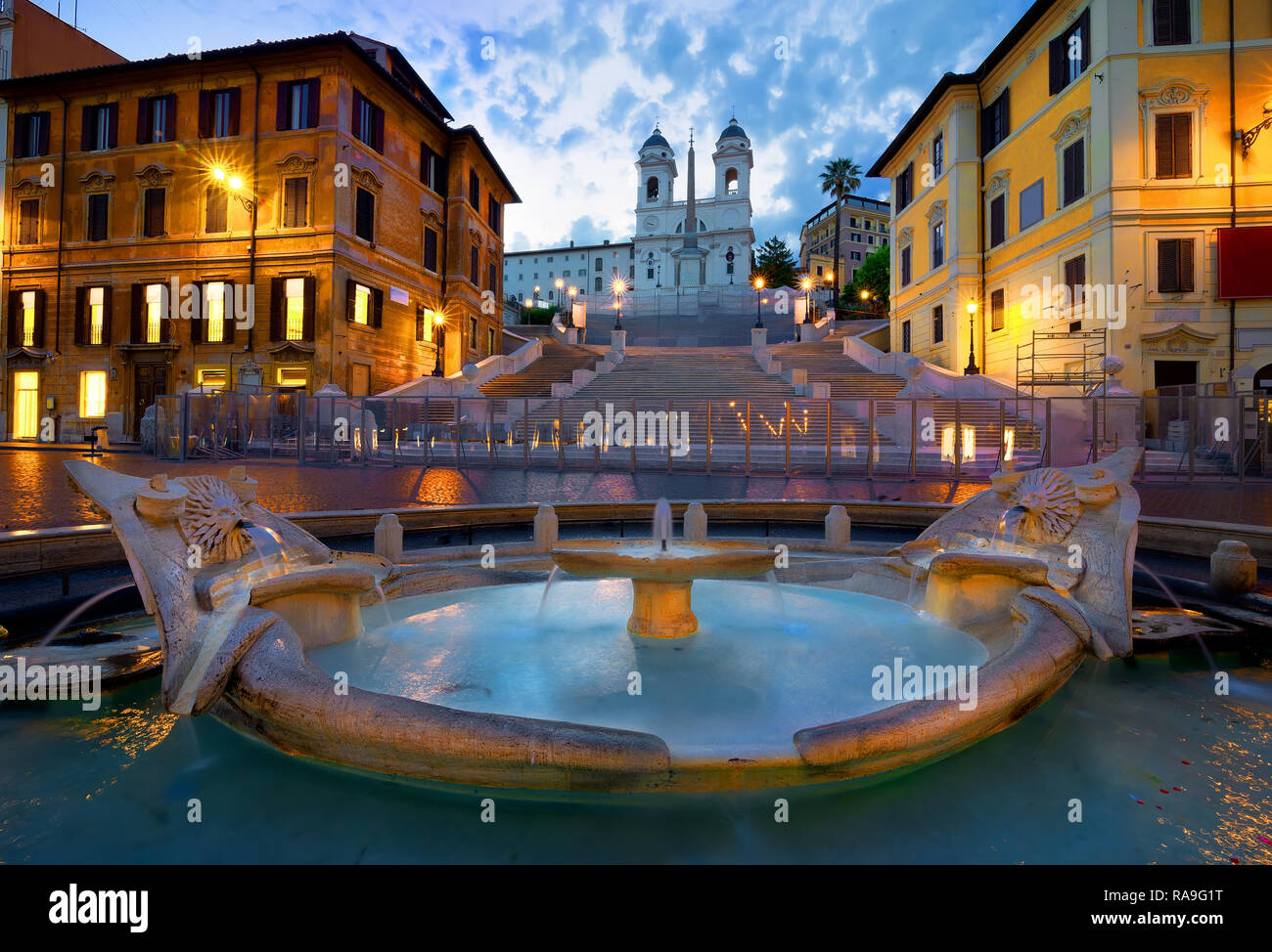 Famous fountain Barcaccia and Spanish Stairs in Rome Stock Photo - Alamy