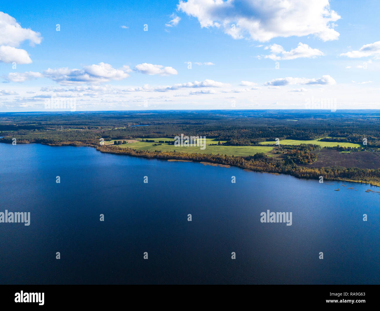 Aerial view of seashore with beach, lagoons. Coastline with sand and ...